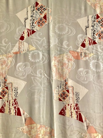 White Night womens silvery white silk kimono tree & floral motif ...